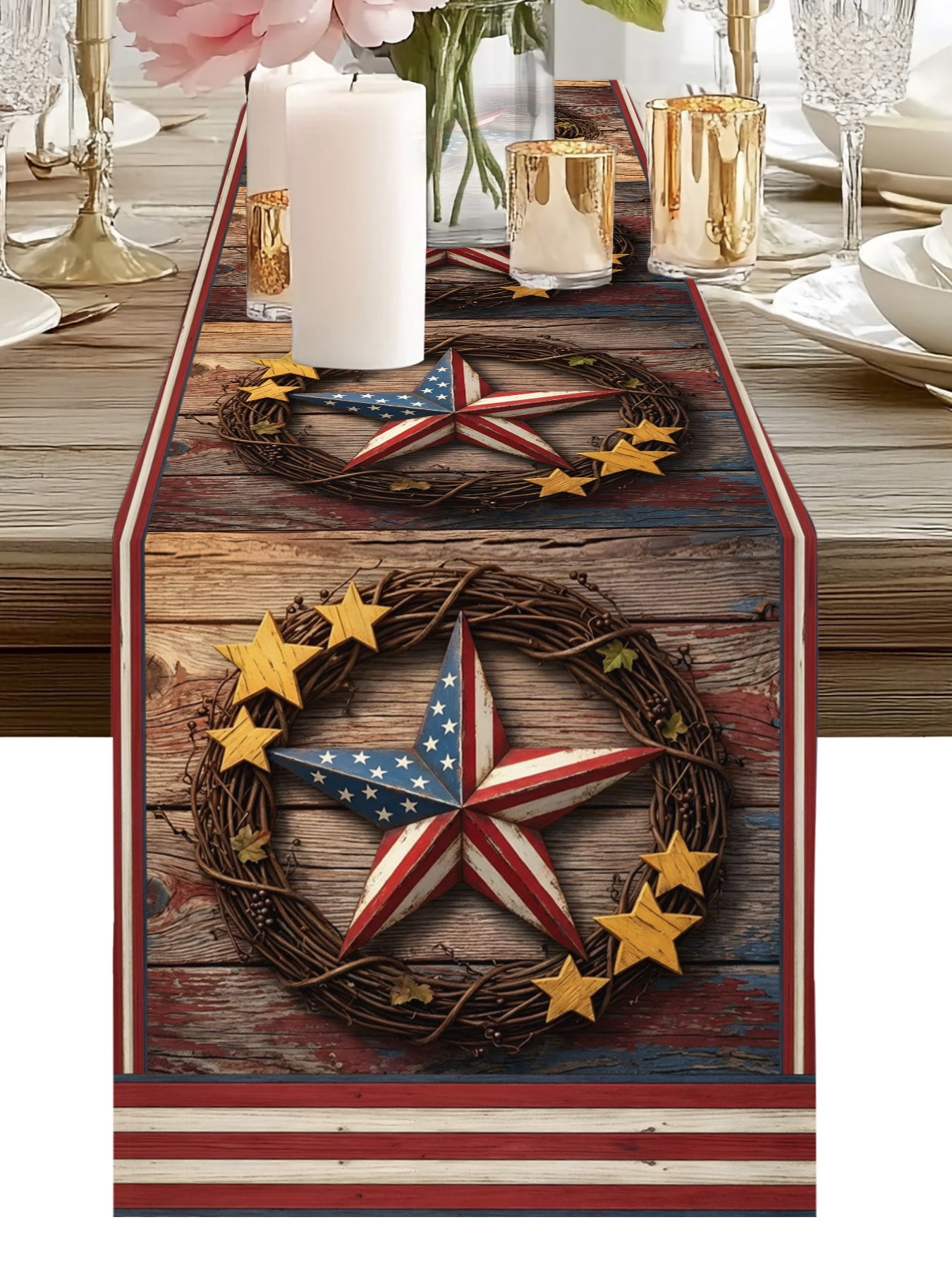 Burlap Table Runner 90 Inches Long, Rustic Western Star Wood Plank Non ...