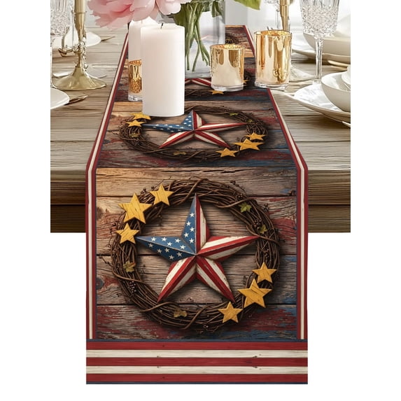Burlap Table Runner 90 Inches Long, Rustic Western Star Wood Plank Non ...