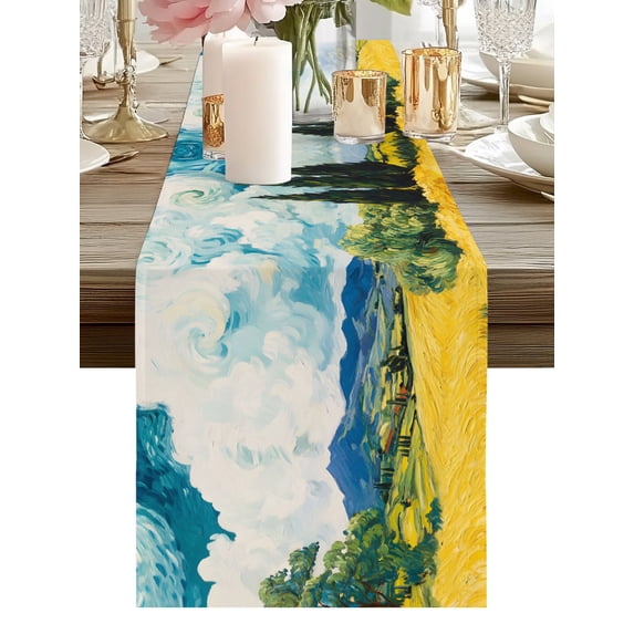 Burlap Table Runner 90 Inches Long, Rustic Wheat Field Landscape Non ...