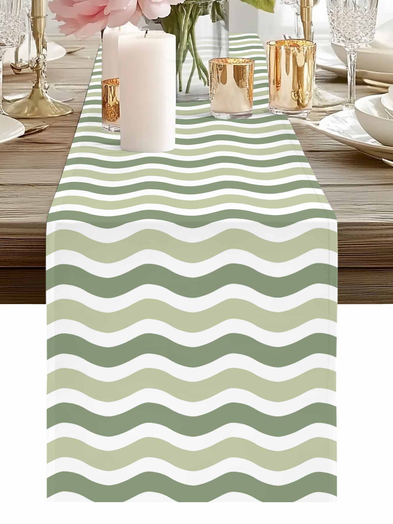 Burlap Table Runner 90 Inches Long, Sage Green Water Ripples Non-Slip ...