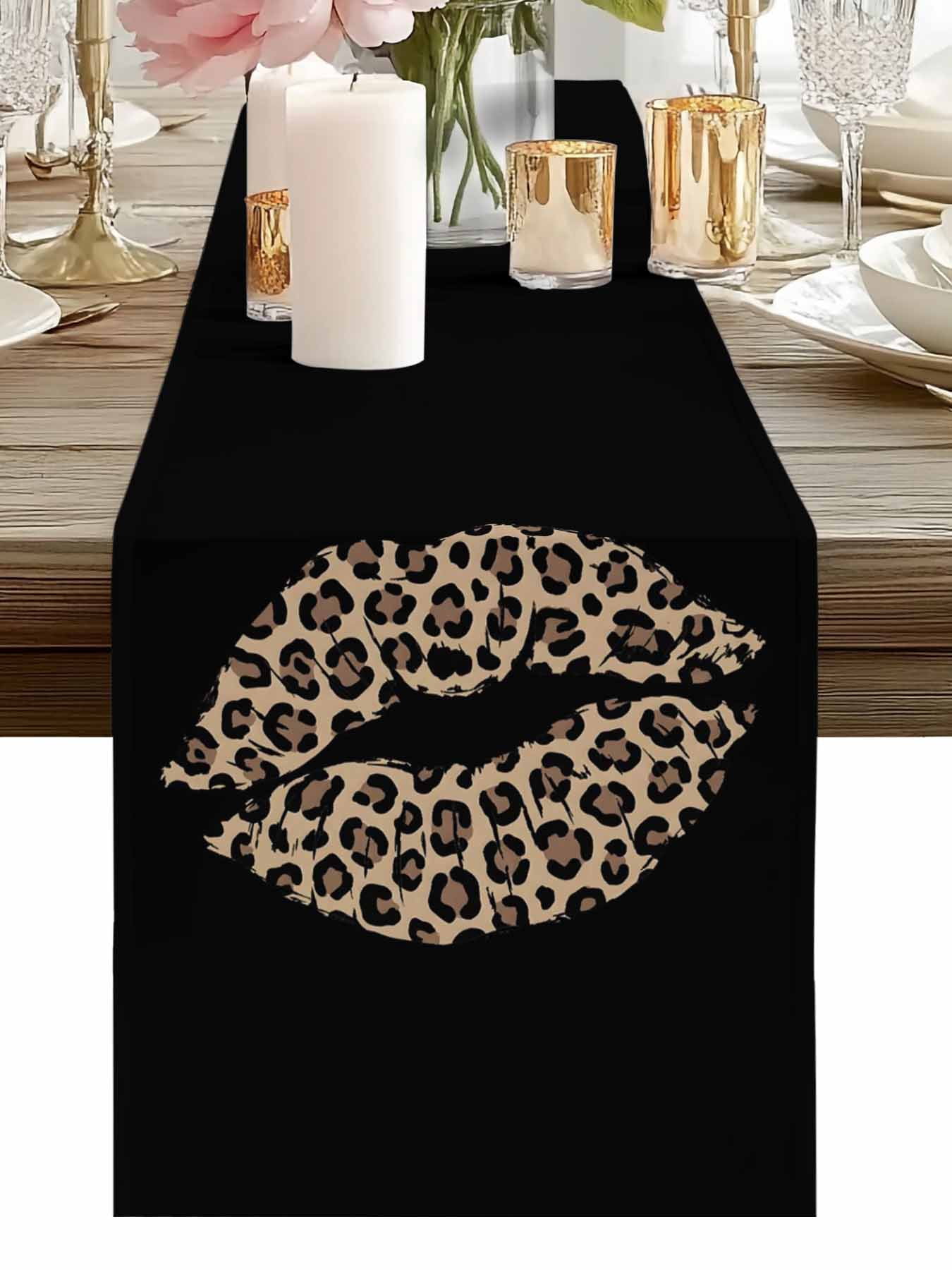 Burlap Table Runner 90 Inches Long, Sexy Leopard Stripes Lips Non-Slip ...