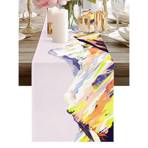 Burlap Table Runner 90 Inches Long, Snow Mountain Oil Painting Art Non ...