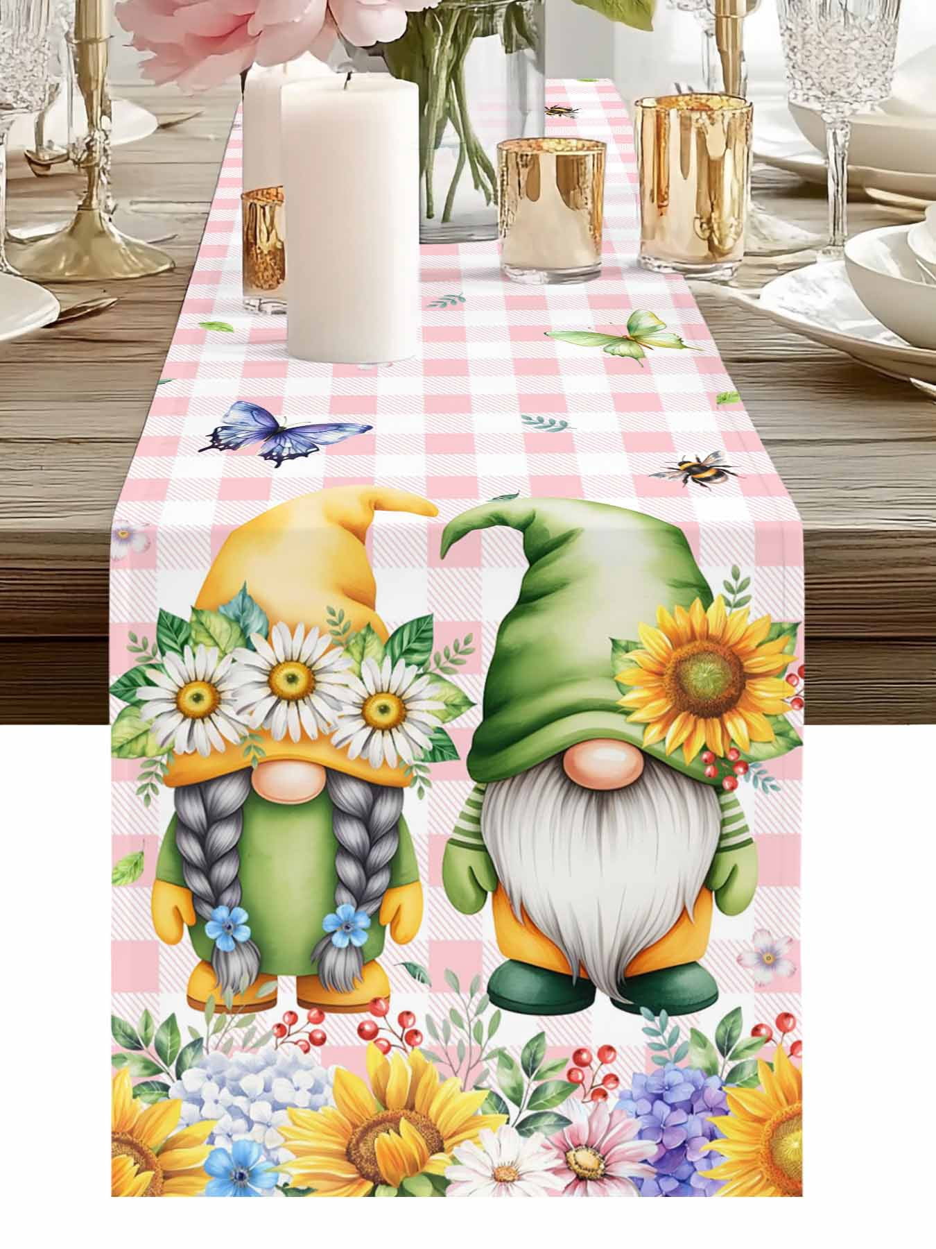 Burlap Table Runner 90 Inches Long, Spring Dwarfs Sunflowers Non-Slip ...
