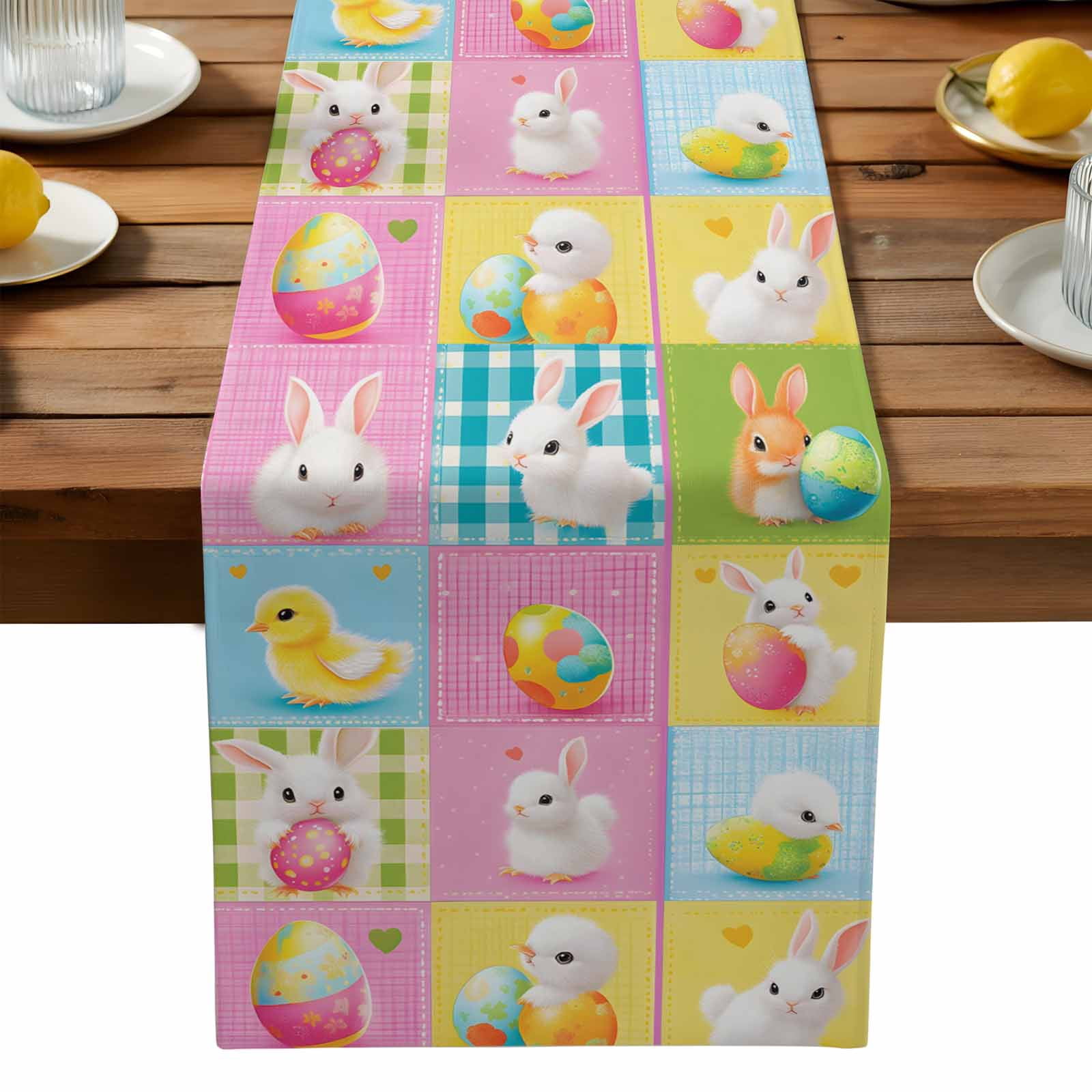 Burlap Table Runner 90 Inches Long,Spring Easter Cute Chick Rabbit Non ...