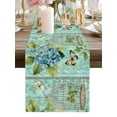 Burlap Table Runner 90 Inches Long, Spring Flower Green Leaves Birdcage ...