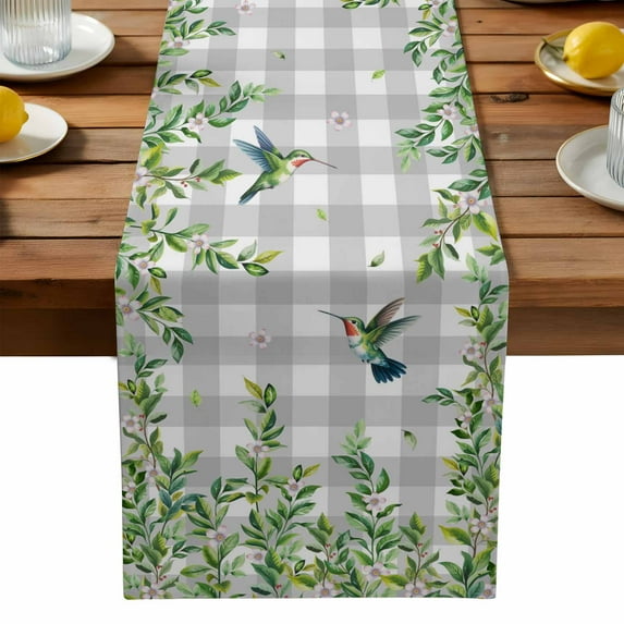 Burlap Table Runner 90 Inches Long,Spring Flowers Birds Leaves Non-Slip ...