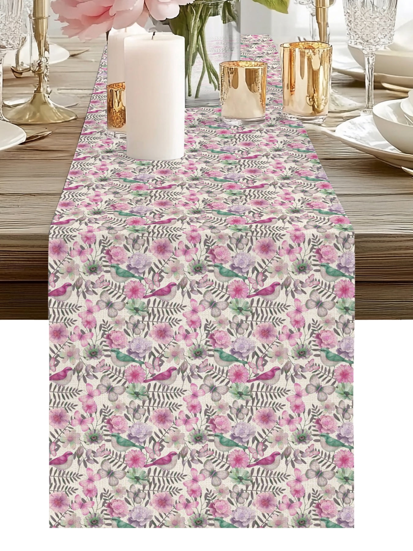 Burlap Table Runner 90 Inches Long, Spring Rose Pink Purple Flower on ...