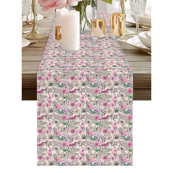 Burlap Table Runner 90 Inches Long, Spring Rose Pink Purple Flower on ...