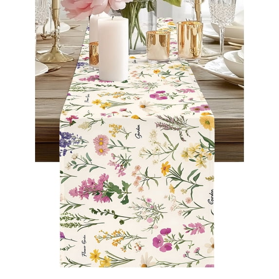 Burlap Table Runner 90 Inches Long, Spring Seamless Blossom Flower Non ...