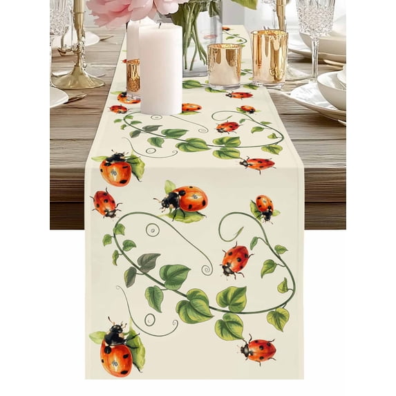 Burlap Table Runner 90 Inches Long, Spring Seven Star Ladybirds on ...
