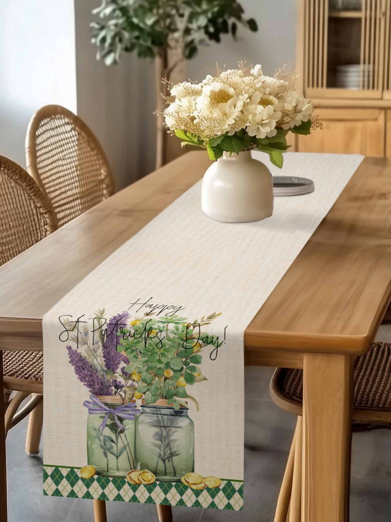 Burlap Table Runner 90 Inches Long, St. Patrick's Day Clovers Lavender ...