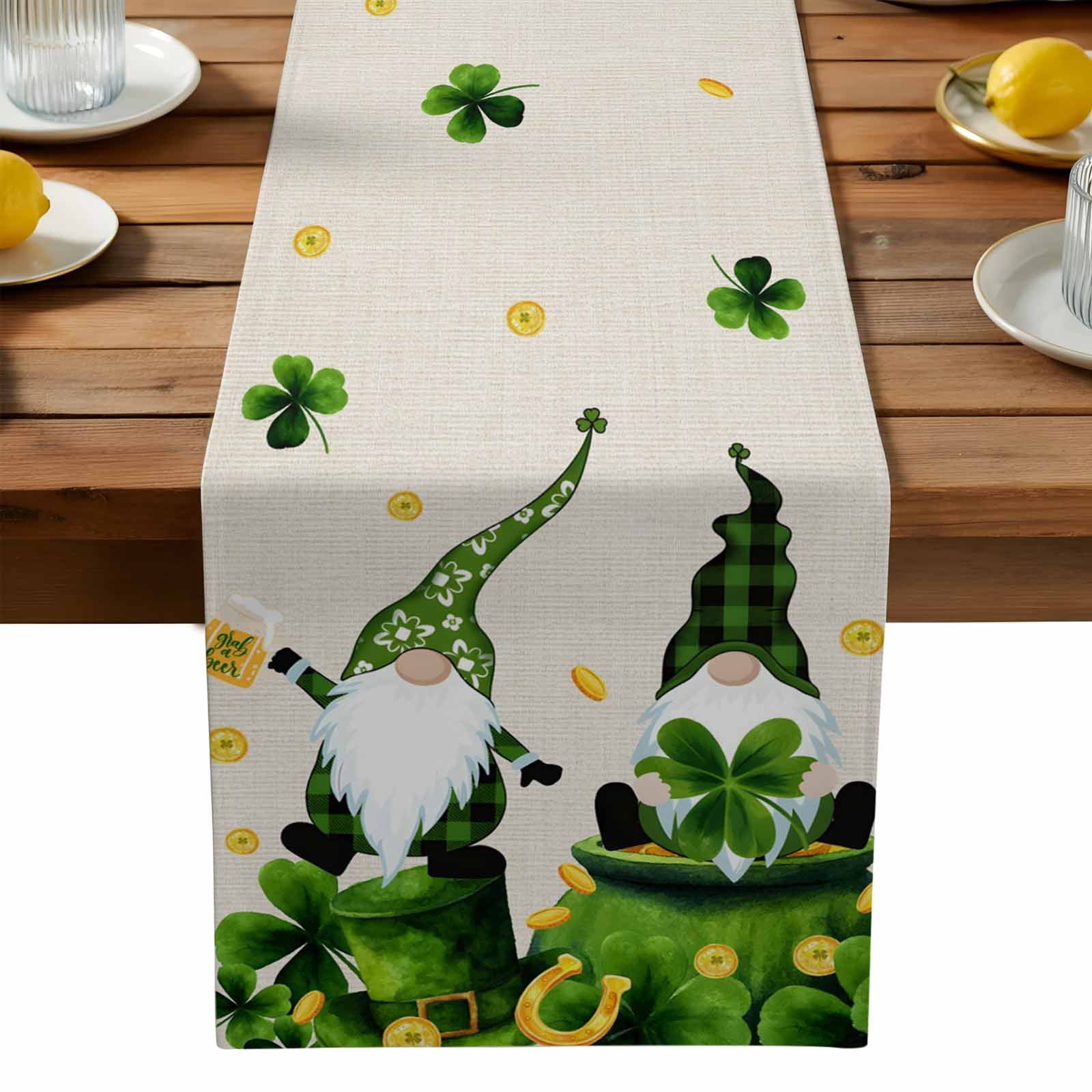 Burlap Table Runner 90 Inches Long,St. Patrick's Day Shamrock Retro ...