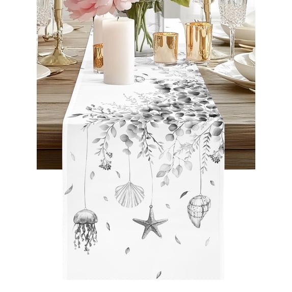 Burlap Table Runner 90 Inches Long, Starfish Shell Leaves Non-Slip ...