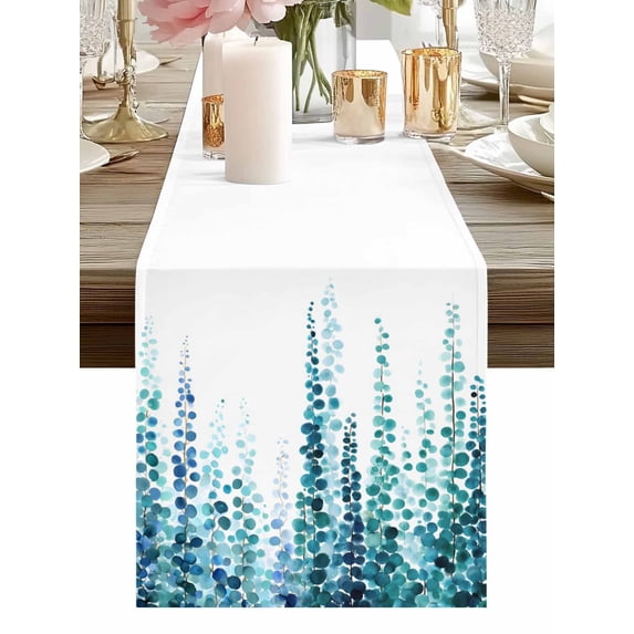 Burlap Table Runner 90 Inches Long, Summer Blue Foliage Leaves Non-Slip ...