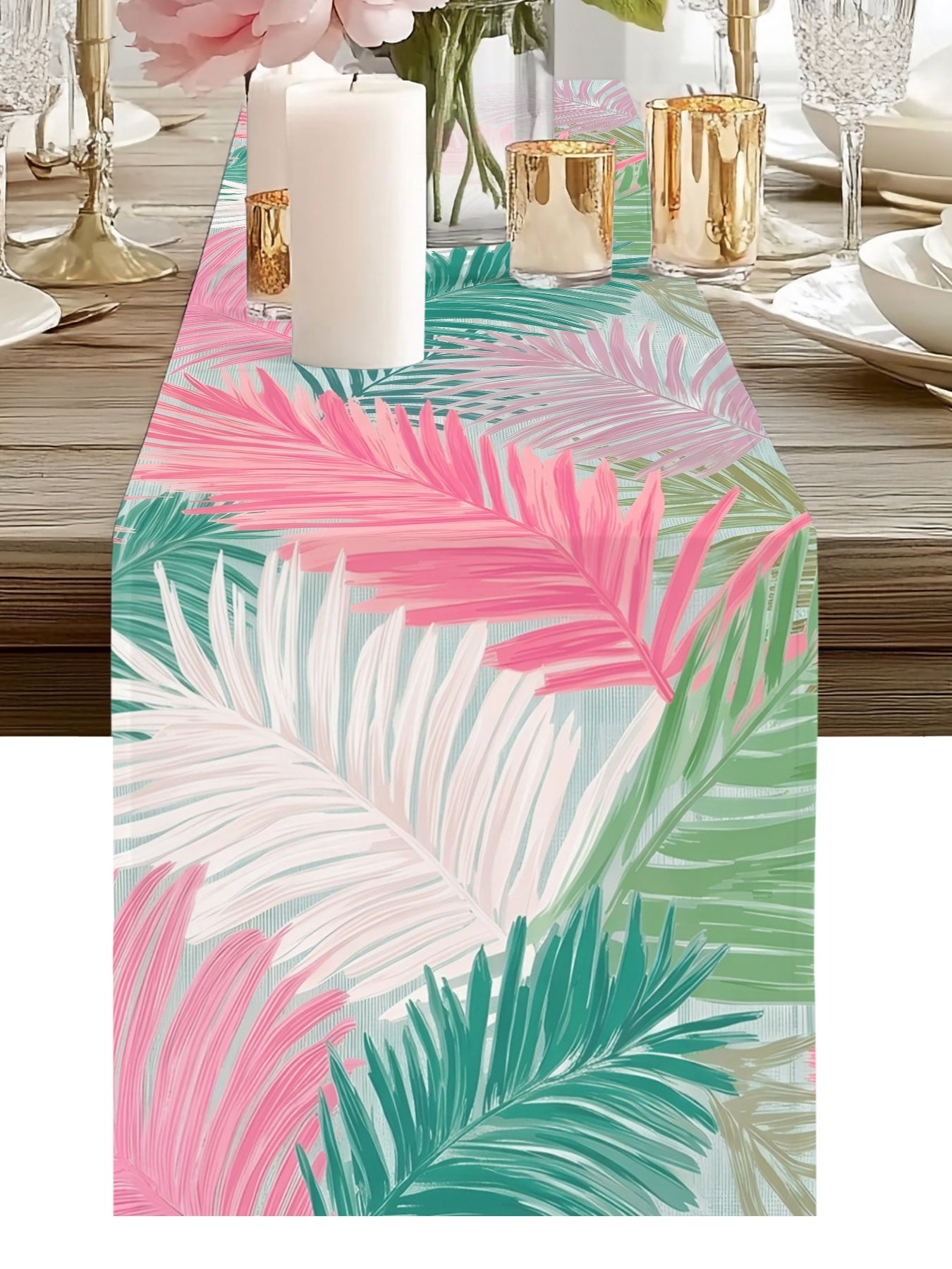 Burlap Table Runner 90 Inches Long, Summer Botanical Palm Leaves Non ...