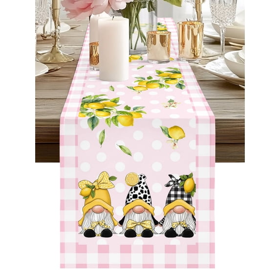 Burlap Table Runner 90 Inches Long, Summer Gnome Pink Buffalo Check Non ...