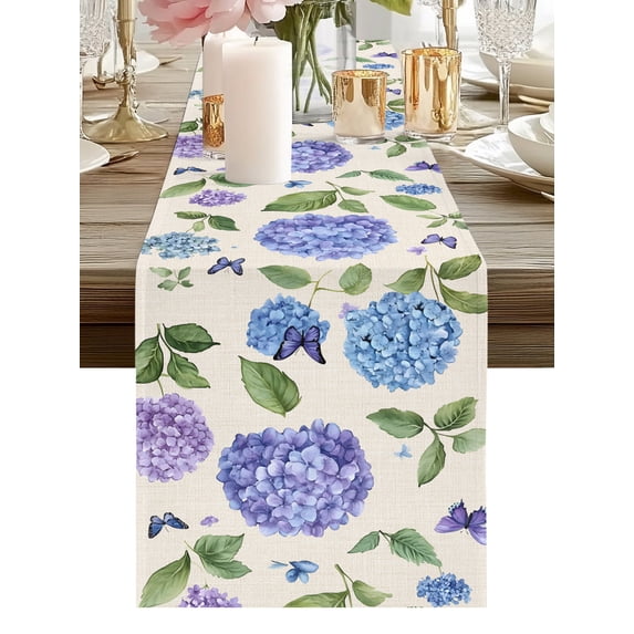 Burlap Table Runner 90 Inches Long, Summer Hydrangea Leaf Butterfly Non ...