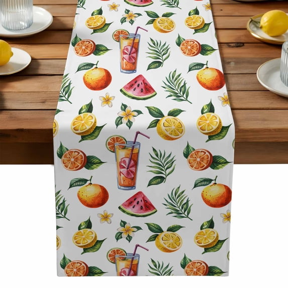 Burlap Table Runner 90 Inches Long, Summer Lemon Drink Watermelon Non ...