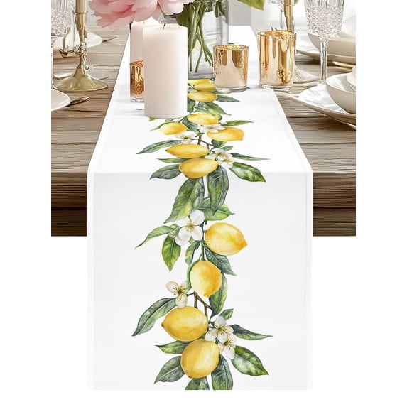 Burlap Table Runner 90 Inches Long, Summer Lemon Flower Leaf Non-Slip ...