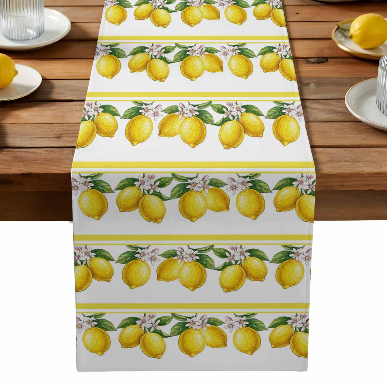 Burlap Table Runner 90 Inches Long,Summer Lemon Flower Leaf Non-Slip ...