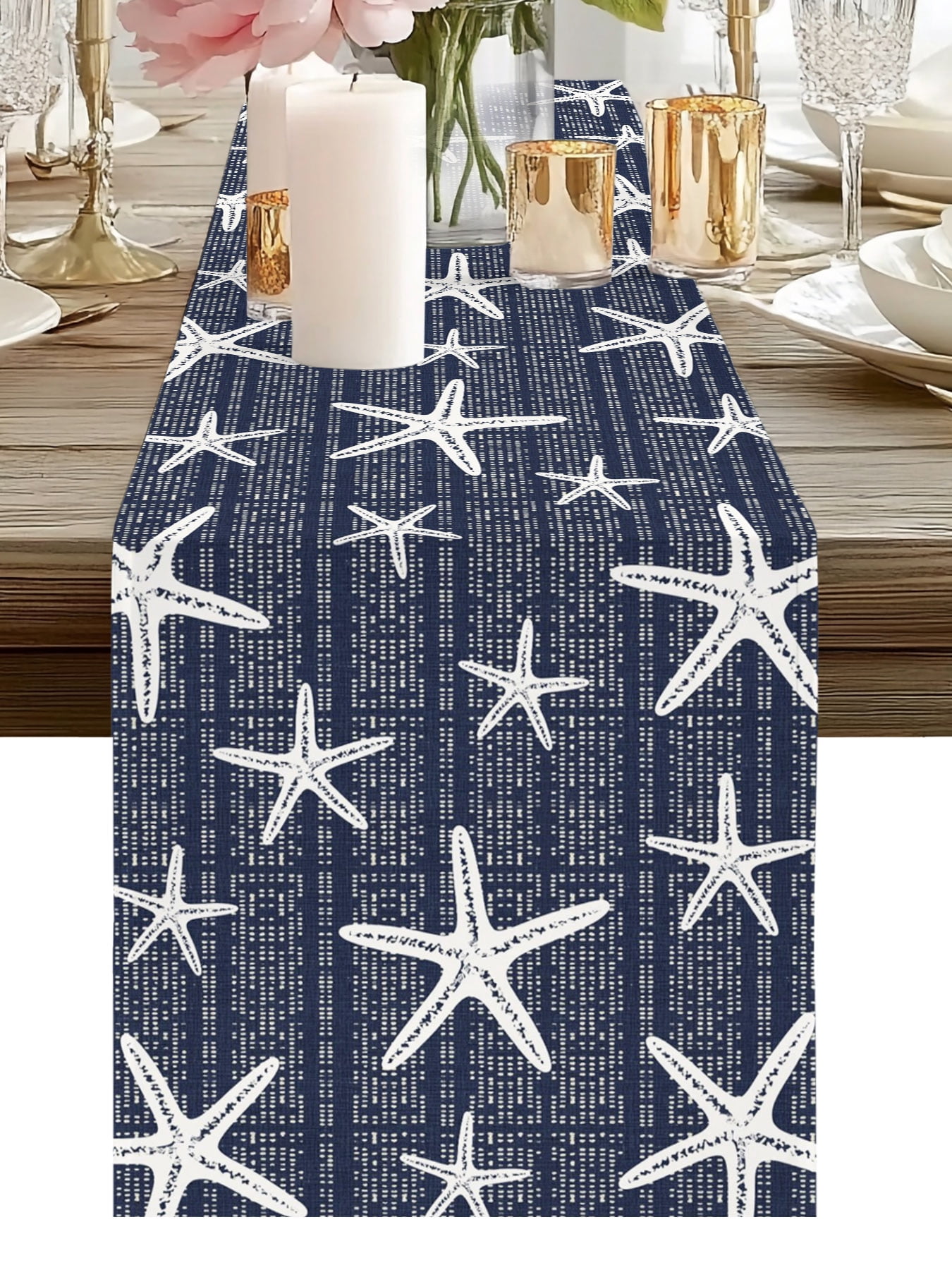 Burlap Table Runner 90 Inches Long, Summer Ocean Starfish Non-Slip ...