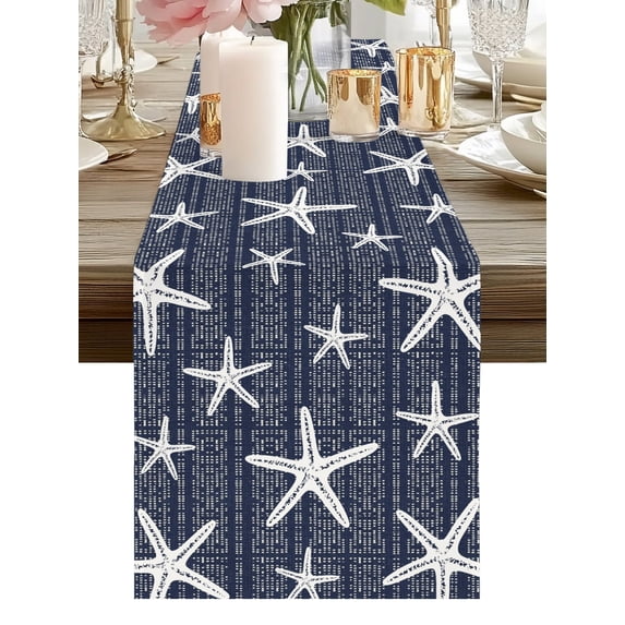 Burlap Table Runner 90 Inches Long, Summer Ocean Starfish Non-Slip ...