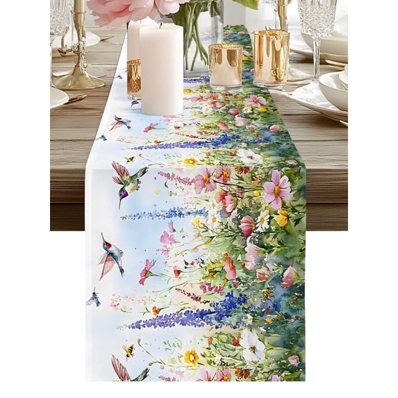 Burlap Table Runner 90 Inches Long, Summer Pastoral Flower Bird Non ...