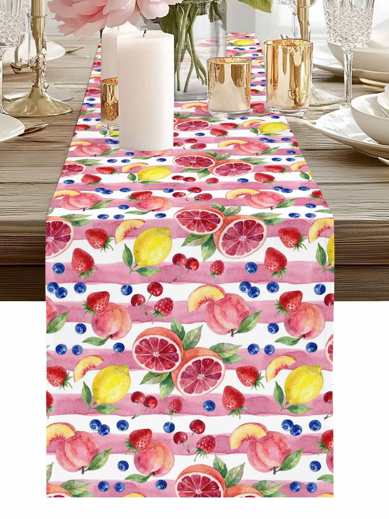 Burlap Table Runner 90 Inches Long, Summer Peach Lemon Grapefruit Non ...