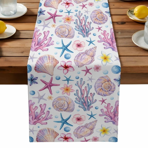 Burlap Table Runner 90 Inches Long,Summer Pink Coral Shell Conch Non ...