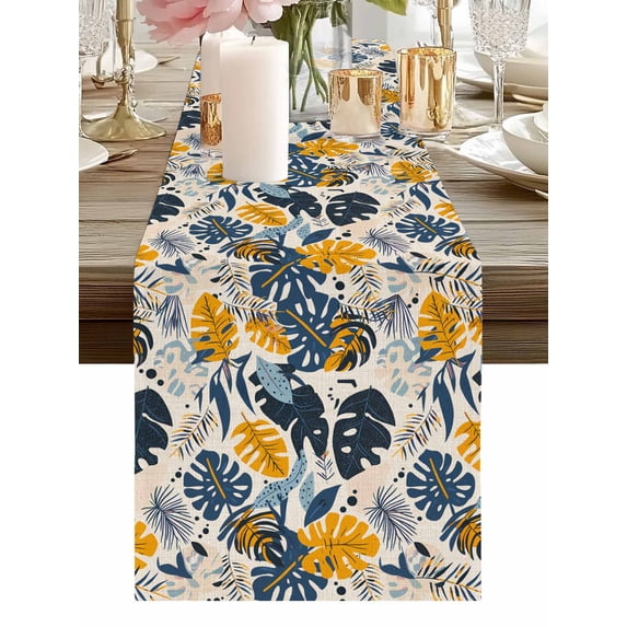 Burlap Table Runner 90 Inches Long, Summer Tropical Plants Non-Slip ...