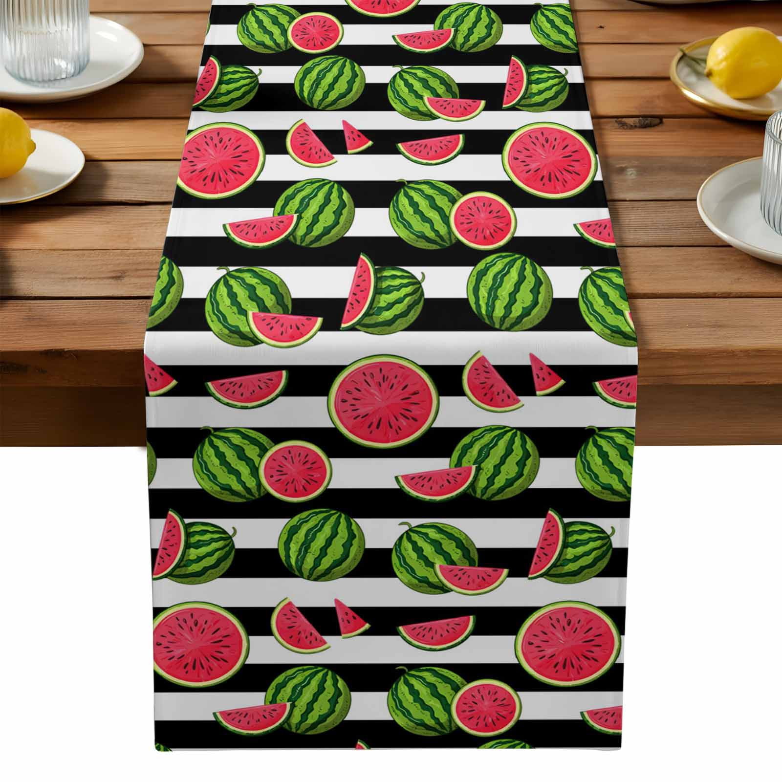 Burlap Table Runner 90 Inches Long, Summer Watermelon Black and White ...