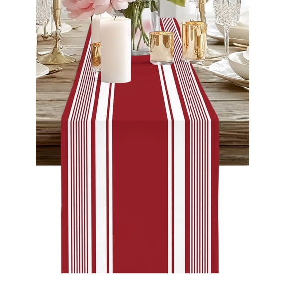 Burlap Table Runner 90 Inches Long, Traditional Red Stripes Non-Slip ...