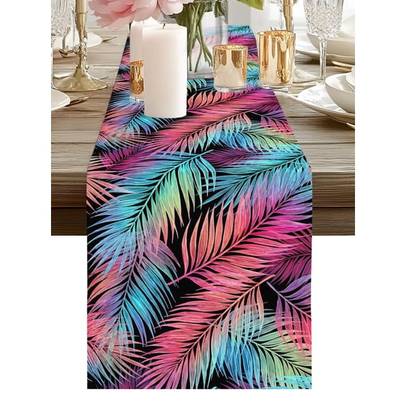 Burlap Table Runner 90 Inches Long, Tropical Colorful Foliage Non-Slip ...