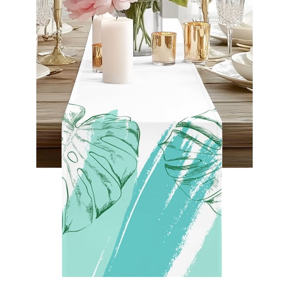 Burlap Table Runner 90 Inches Long, Tropical Palm Leaf Non-Slip Kitchen ...