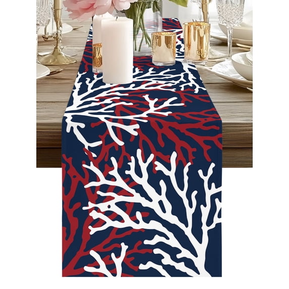 Burlap Table Runner 90 Inches Long, Underwater Abstract White Red Coral ...