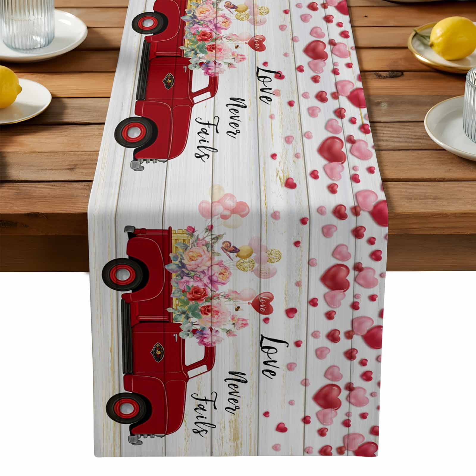 Burlap Table Runner 90 Inches Long, Valentine's Day Red Truck Roses ...