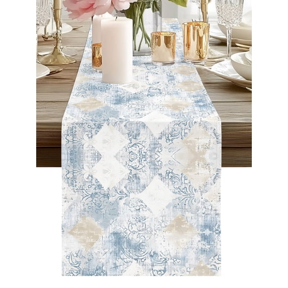 Burlap Table Runner 90 Inches Long, Vintage Boho Abstract Flower Non ...