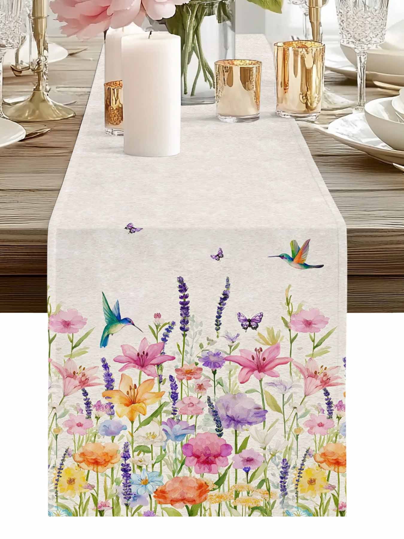 Burlap Table Runner 90 Inches Long, Vintage Country Flower Non-Slip ...