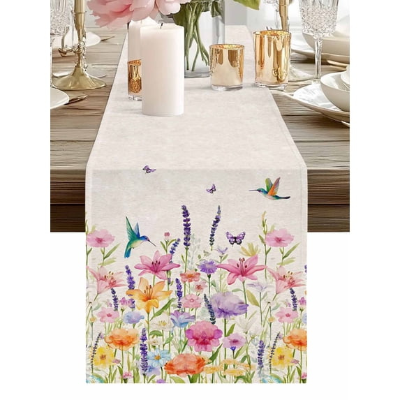 Burlap Table Runner 90 Inches Long, Vintage Country Flower Non-Slip ...