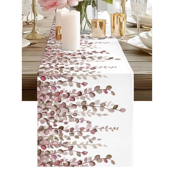 Burlap Table Runner 90 Inches Long, Vintage Eucalyptus Leaves Non-Slip ...