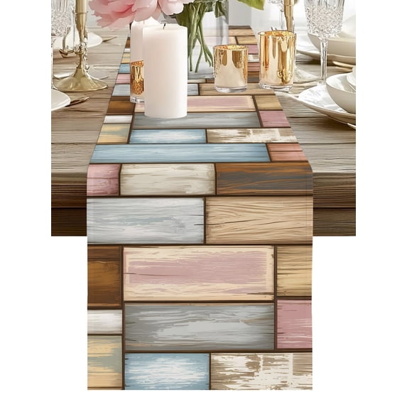 Burlap Table Runner 90 Inches Long, Vintage Farmhouse Boards Wood ...