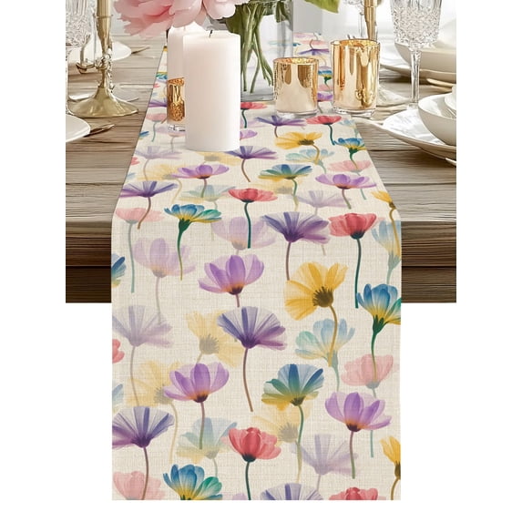 Burlap Table Runner 90 Inches Long, Vintage Watercolor Flowers Non-Slip ...