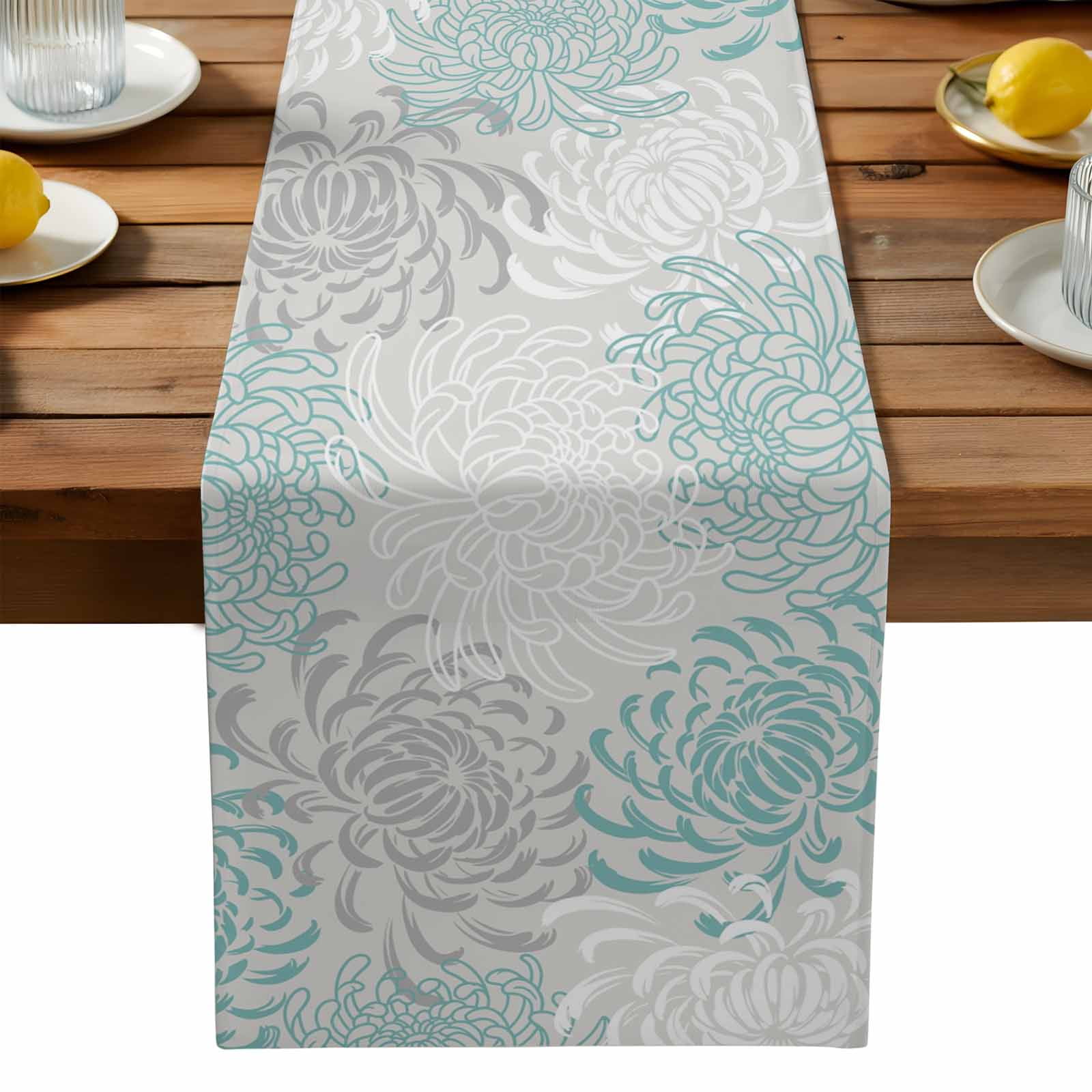 Burlap Table Runner 90 Inches Long,Water Color Flower Seamless Non-Slip ...