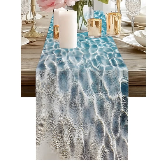 Burlap Table Runner 90 Inches Long, Water Ripple Seaside Beach Non-Slip ...