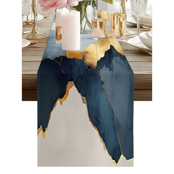 Burlap Table Runner 90 Inches Long, Watercolor Blue Grey Marble Texture ...