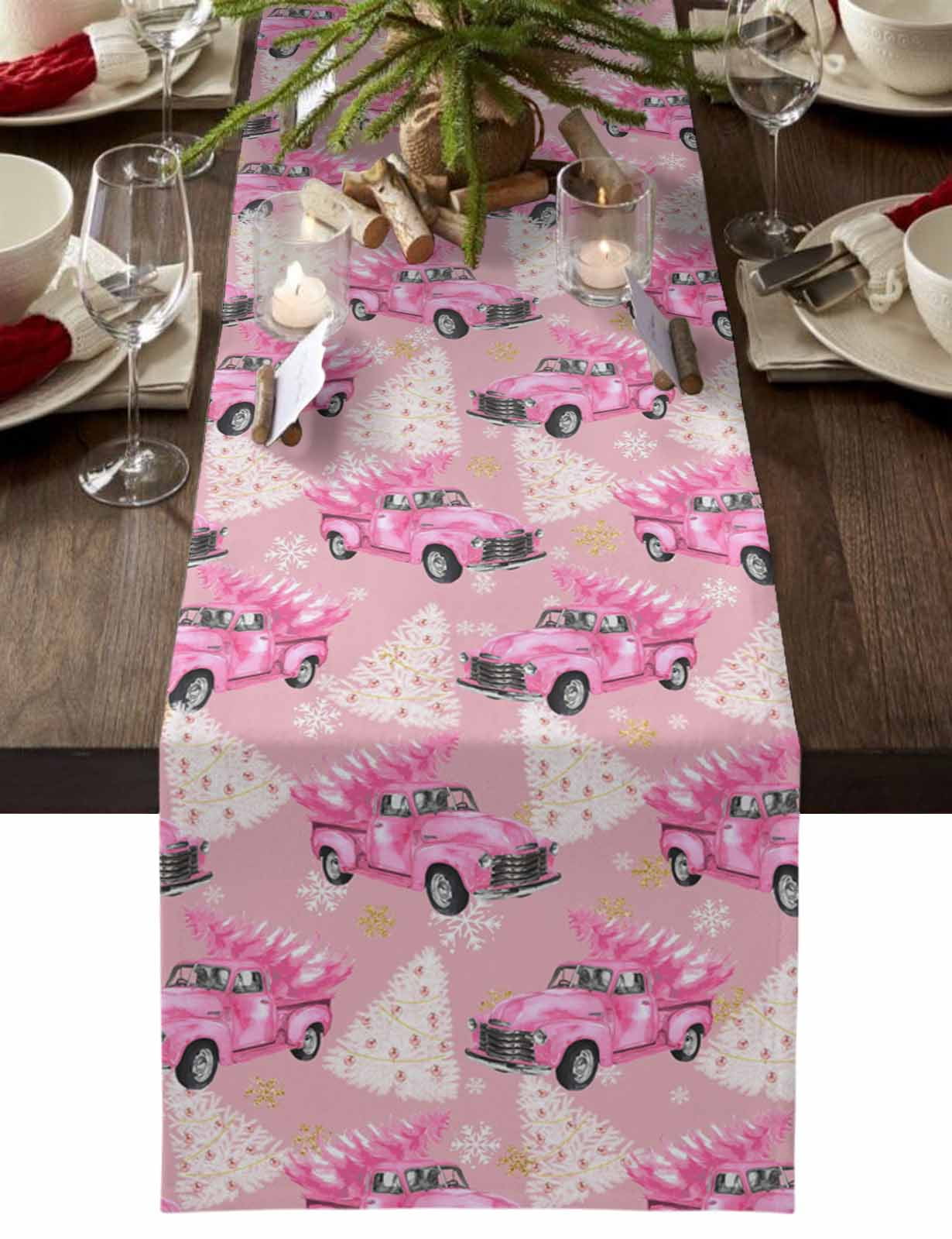 Burlap Table Runner 90 Inches Long,Watercolor Christmas Tree Non-Slip Kitchen Table Runners for ...