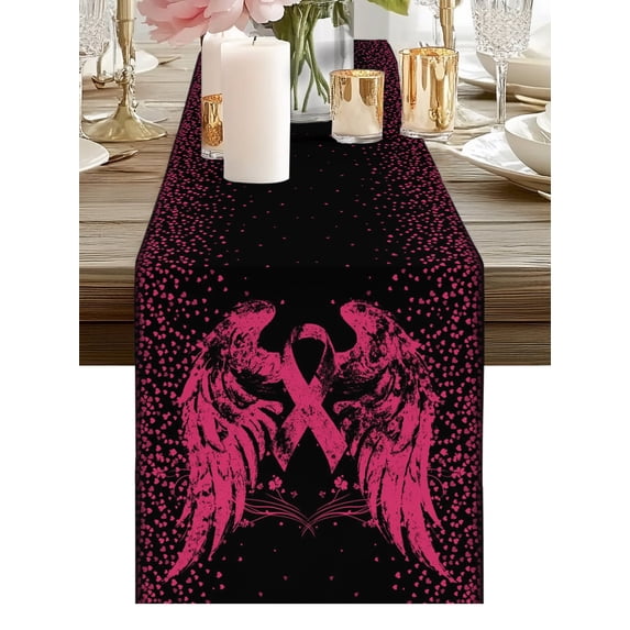 Burlap Table Runner 90 Inches Long, Watercolor Pink Ribbons Wings on ...