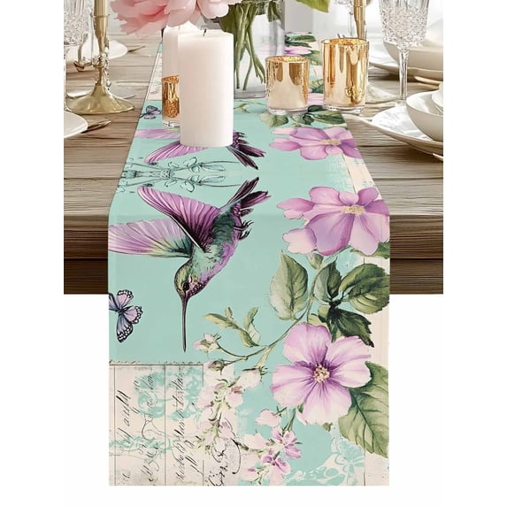 Burlap Table Runner 90 Inches Long, Watercolor Purple Kingfisher ...