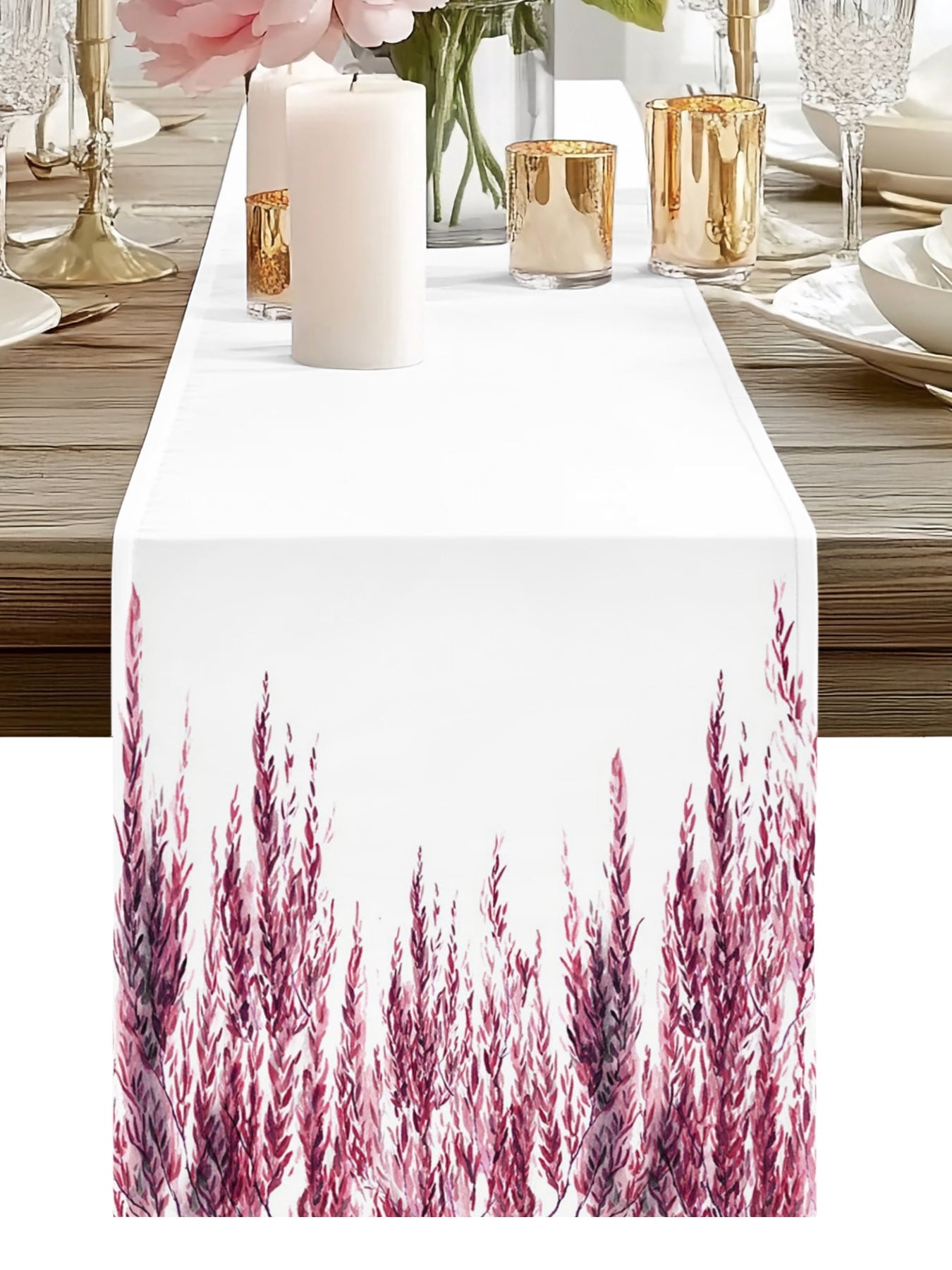 Burlap Table Runner 90 Inches Long, Watercolor Red Willow Leaf Non-Slip ...