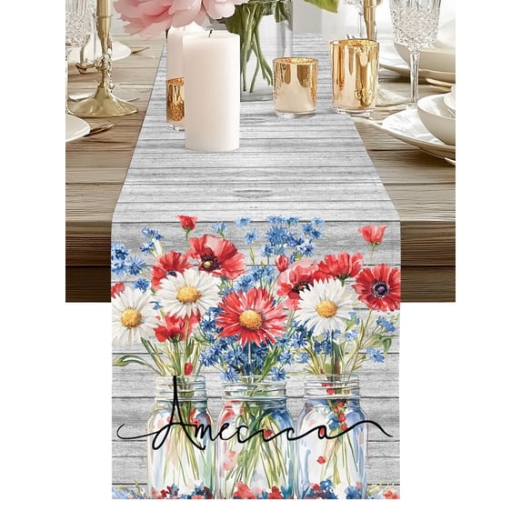 Burlap Table Runner 90 Inches Long, Watercolor Spring Colorful Flower ...